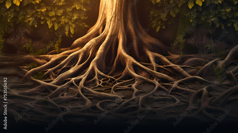 Root system of a tree growing underground, soil cross section Stock ...