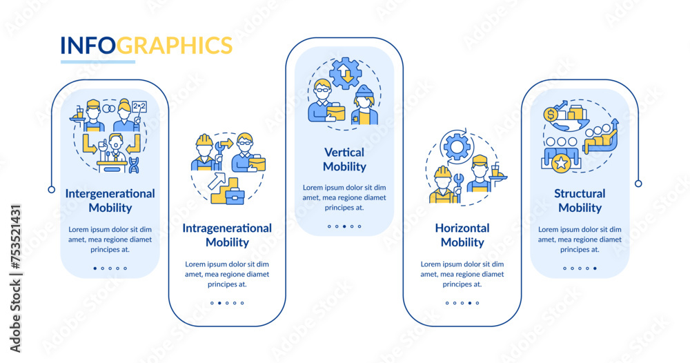 Patterns of social mobility blue rectangle infographic template. Data ...