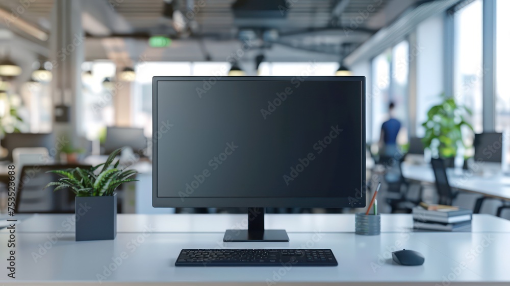 Screen monitor mockup with a modern office workspace background Stock ...