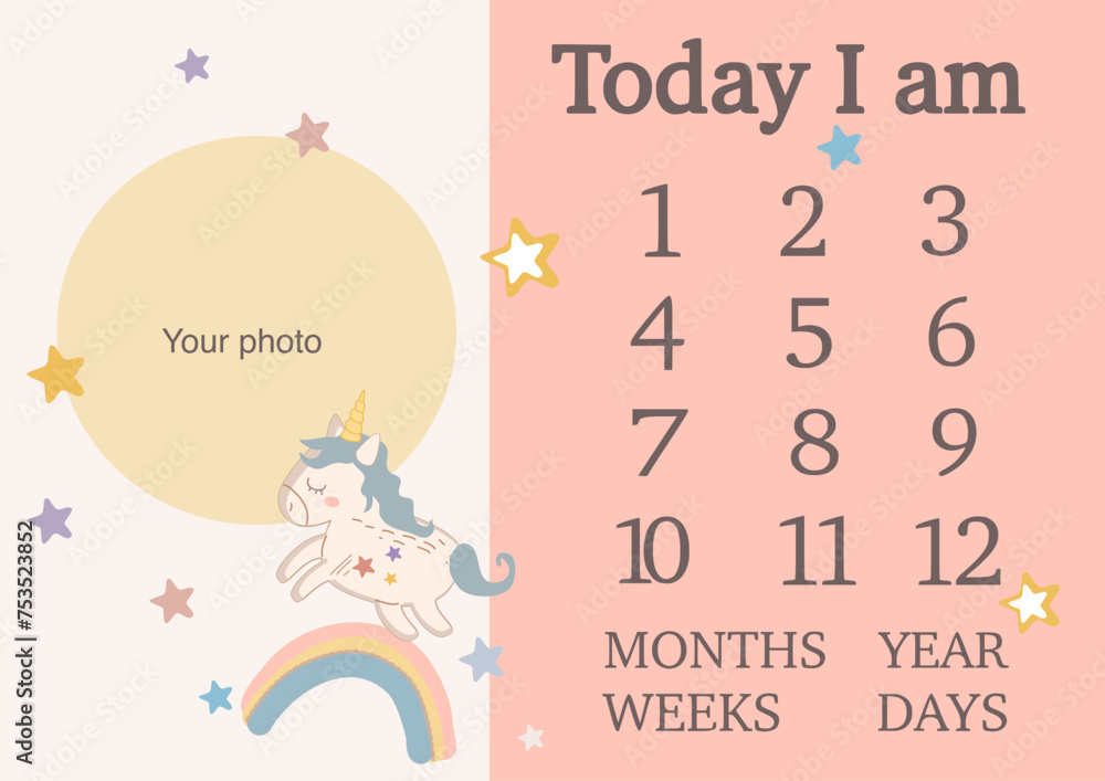 Baby milestone blanket with photo frame. Baby first 12 months, weeks ...