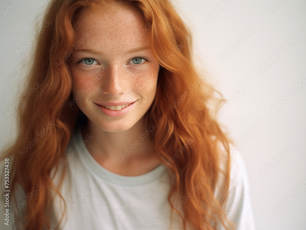International Women's Day. Long healthy red hair. Skin natural beauty ...