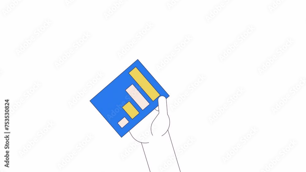 Giving paper with bar chart line 2D character hand animation. Financial ...