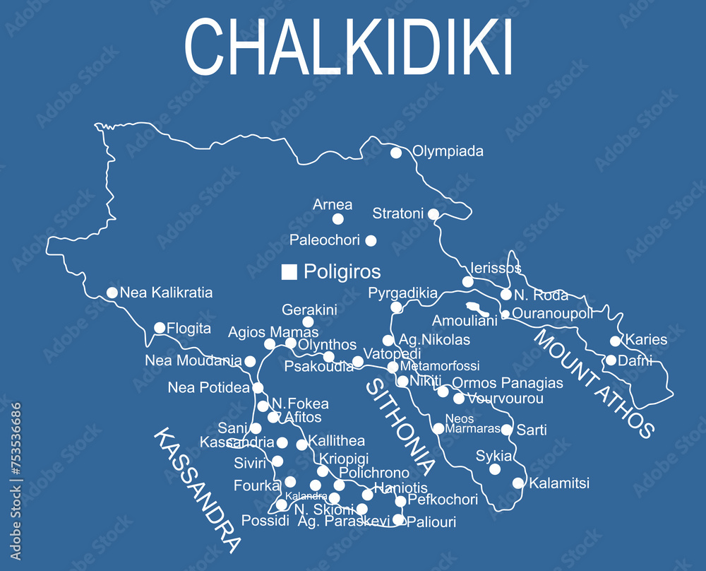 Vecteur Stock Chalkidiki map line contour vector silhouette ...