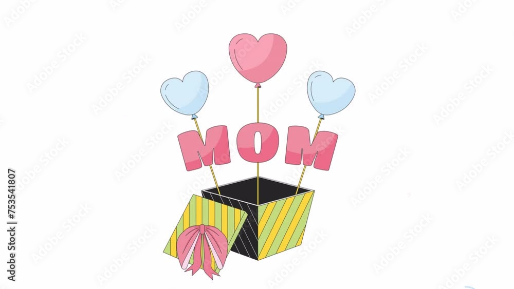 Vidéo Stock Gift box mothers day line 2D animation. Mom birthday ...
