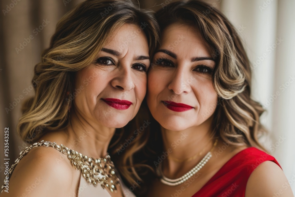 Two women with red lips, dressed up and posing for a picture, Fictional character created by ...