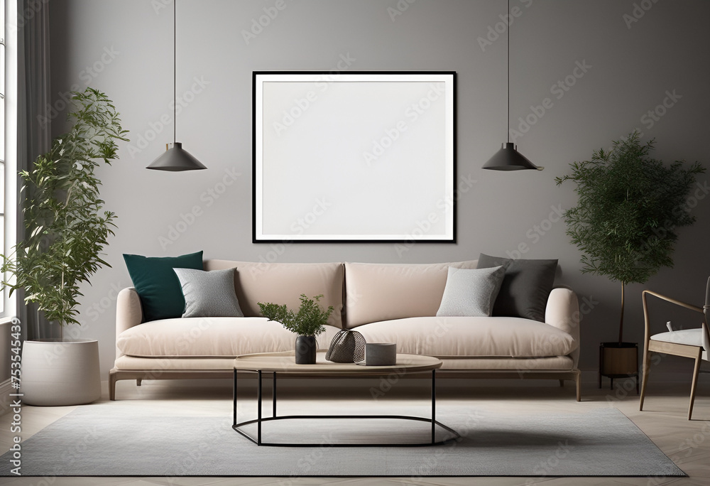 mockup frame on wall, minimal place, living room, wall art Stock ...