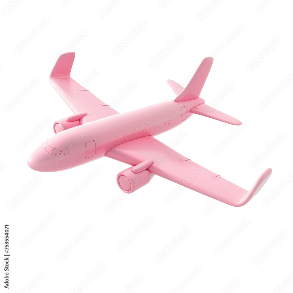 The pink plane, clay 3d toy plane isolated on white or transparent ...