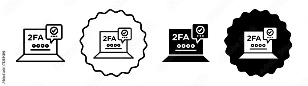 Vecteur Stock 2FA Multifactor verification set in black and white color ... Vecteur Stock 2FA Multifactor verification set in black and white color ...