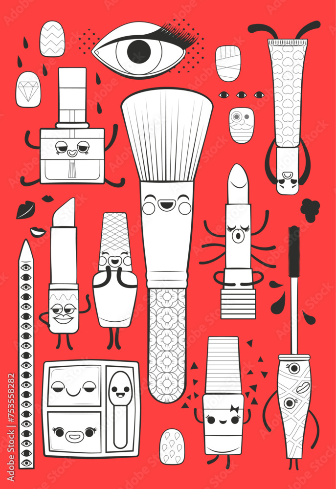 Série de coloriages sur le thème de la beauté avec du maquillage rigolo ...