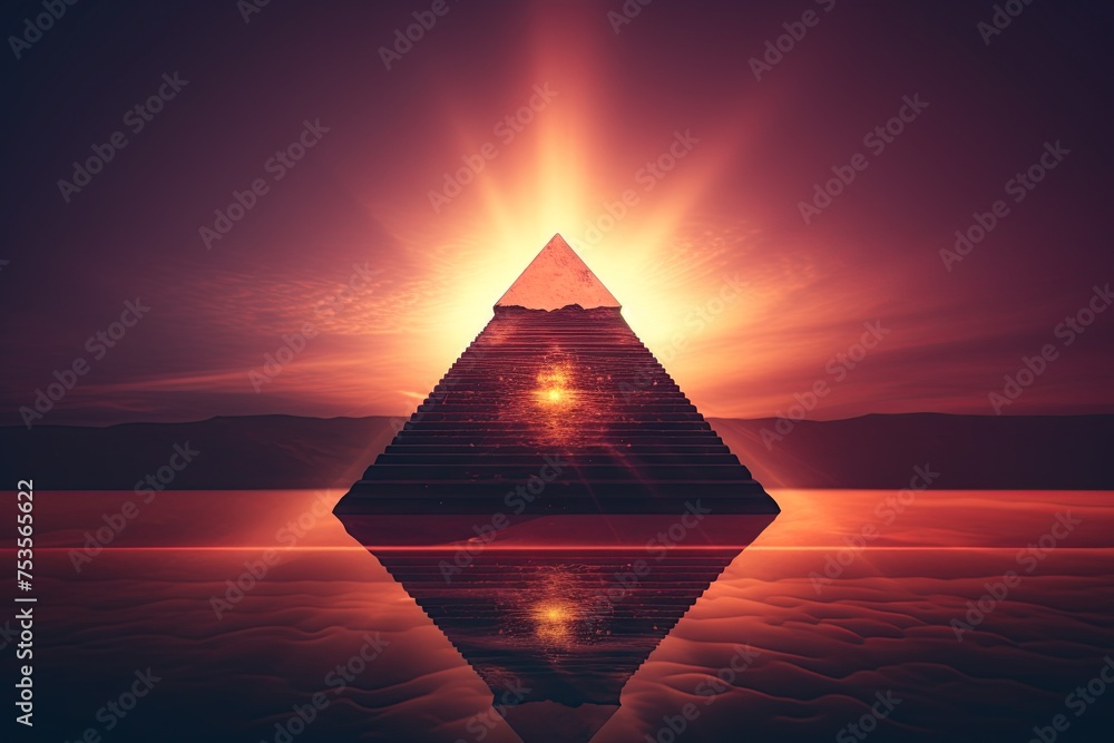 Pyramid in 80s style neon, retrowave, synthwave design. Ai Generative ...