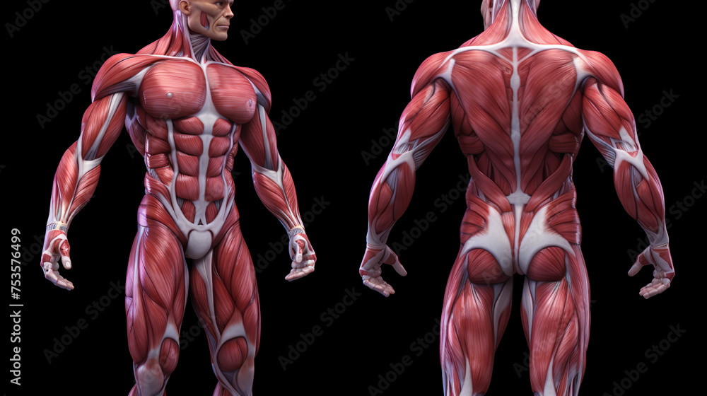 Anatomy of the male muscular system - back and front view Stock Photo ...