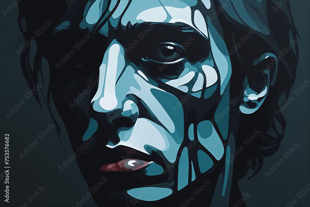 Portrait of woman with mental disorder, body dysmorphia, cold colors ...