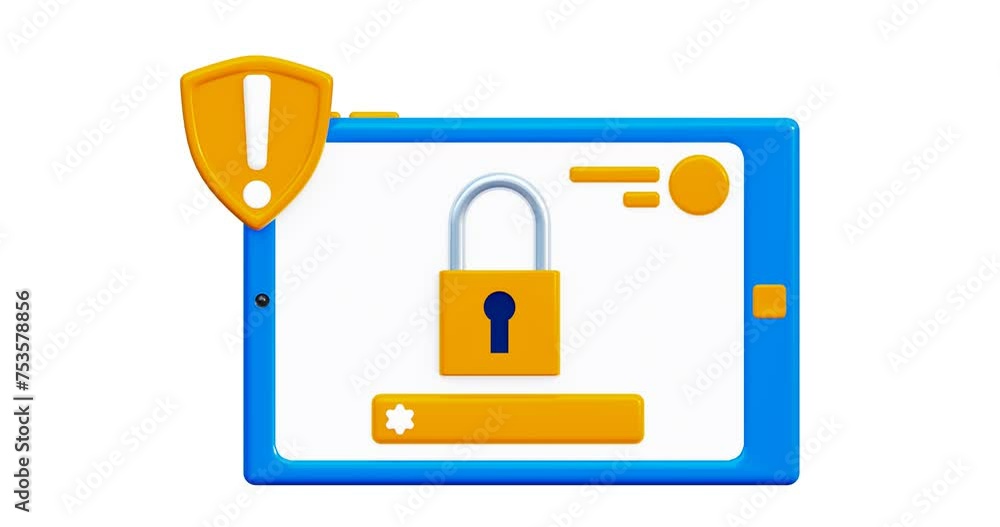 3D animation icon. Tablet icon with a lock on the display. Protection ...