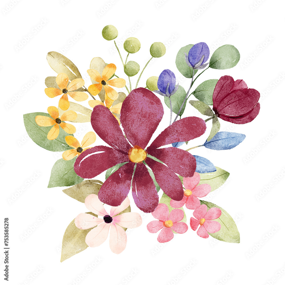 Flowers watercolor, floral clip art. Bouquet perfectly for printing ...