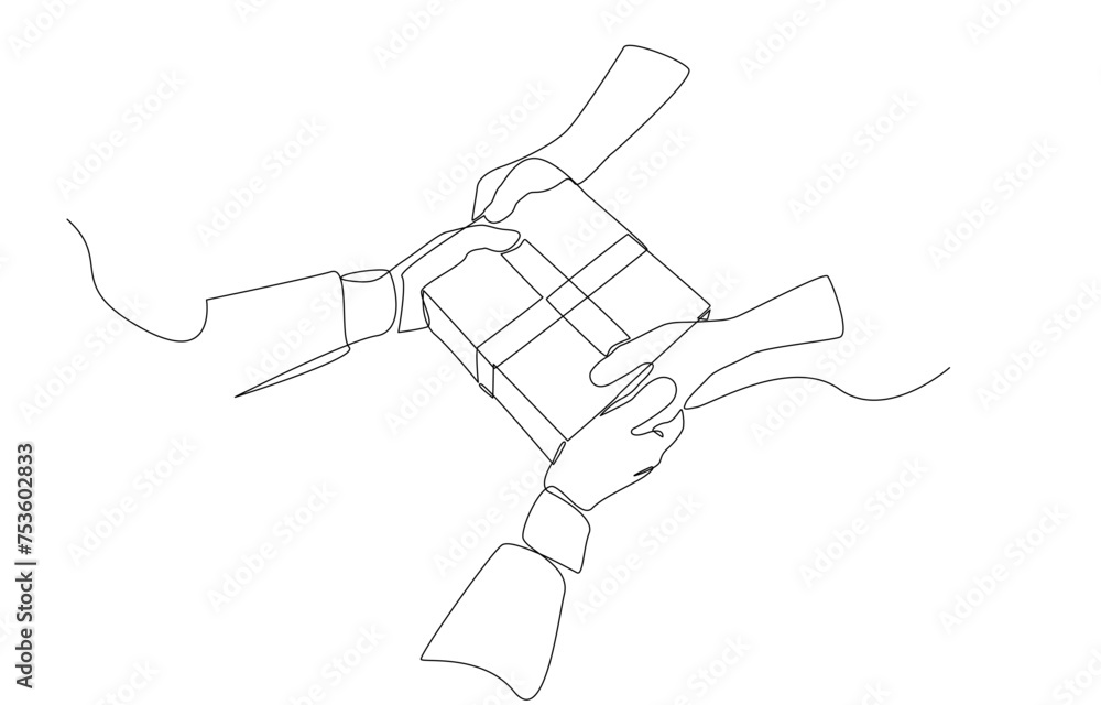 Continuous one line drawing of hands delivering parcel box, parcel ...