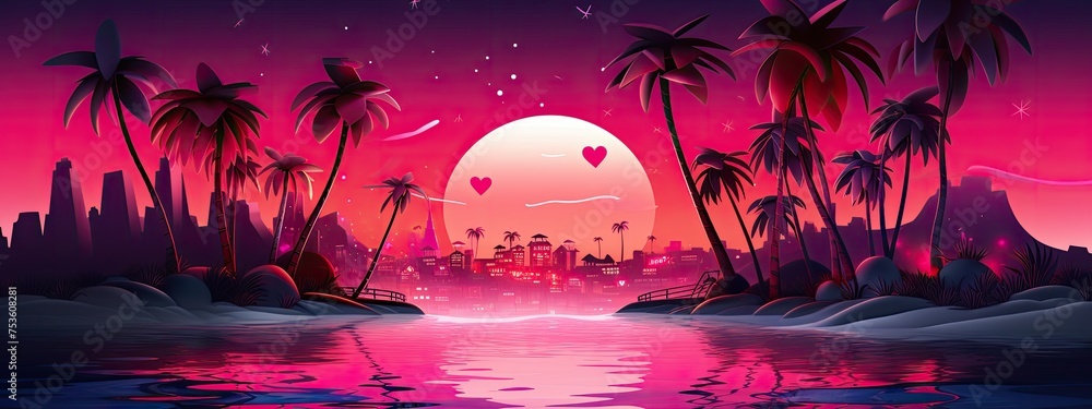 love island cartoon illustration with neon light Stock Illustration ...
