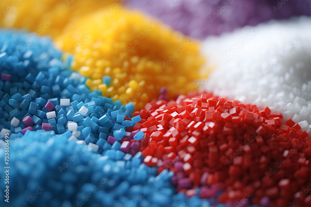 Colorful plastic granules for eco-friendly production, representing ...