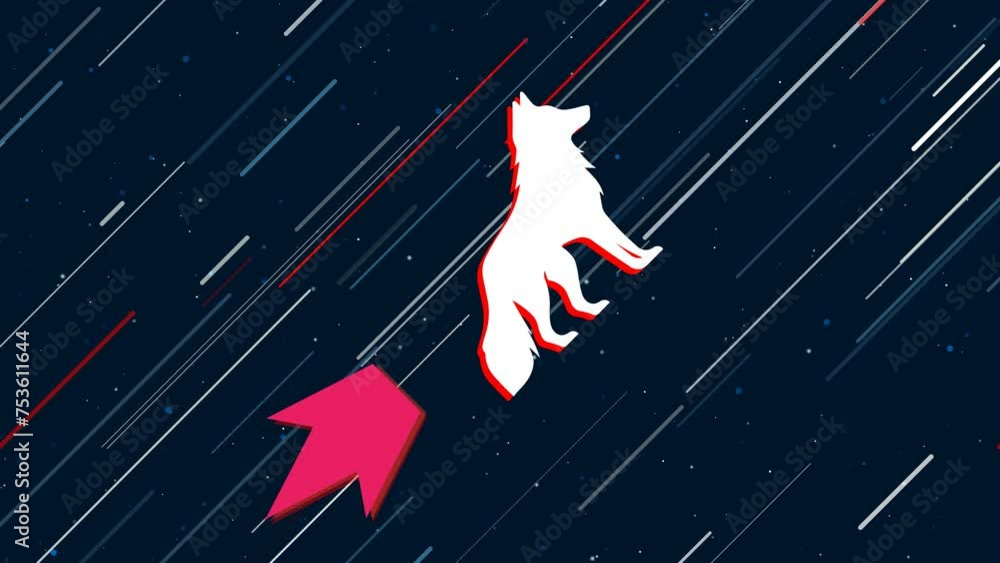 Wolf symbol flies through the universe on a jet propulsion. The symbol ...