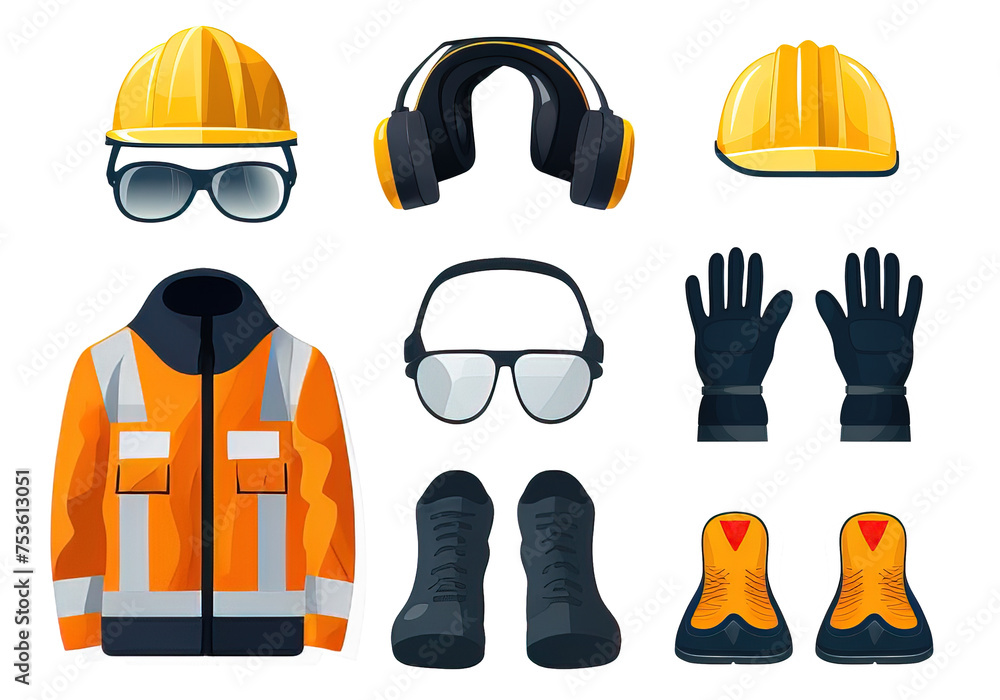 Icon set of personal protective equipment for safety at work isolated ...