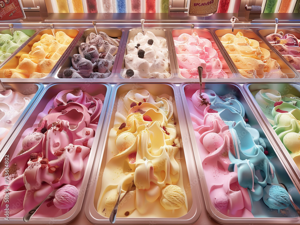Variety of Ice Cream Flavors Showcase with Assorted Selections, Array ...