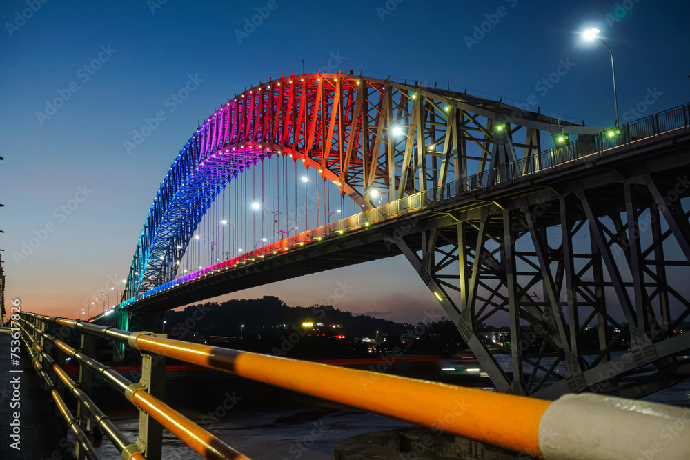 Rainbow color begin to decorate the Mahakam Bridge in Samarinda Stock ...