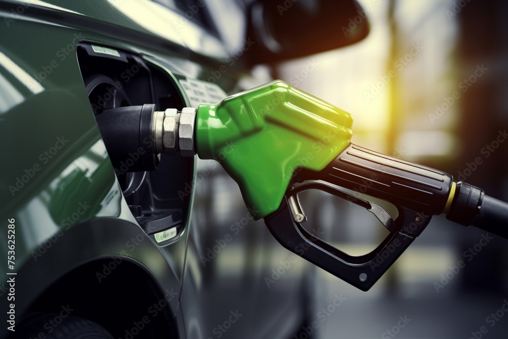 Foto de Refueling the car at a gas station fuel pump. Car refueling on ...