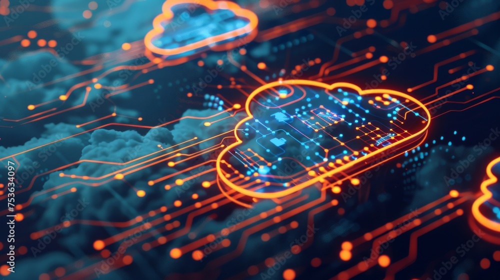 Futuristic visualization of cloud computing technology with glowing ...