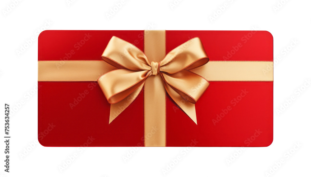 red gift card with gold ribbon isolated on transparent background ...