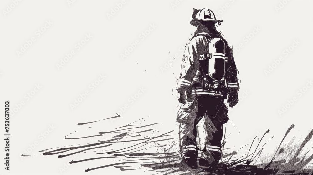 Vector illustration line sketch drawing of firefighter Stock ...