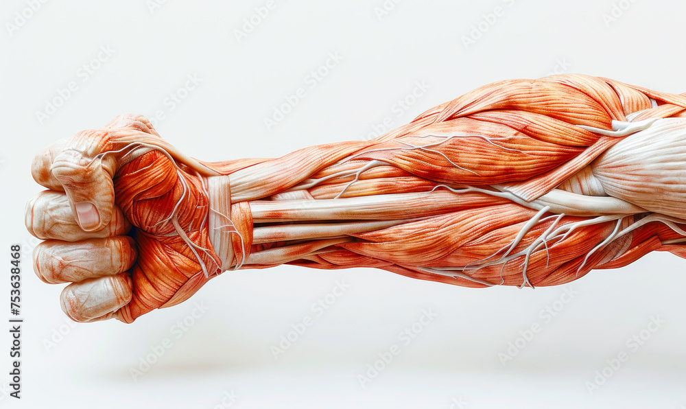 Anatomical illustration of human forearm muscles, showcasing the ...
