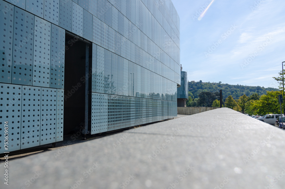 Modern building facade, with innovative designed solar protection ...