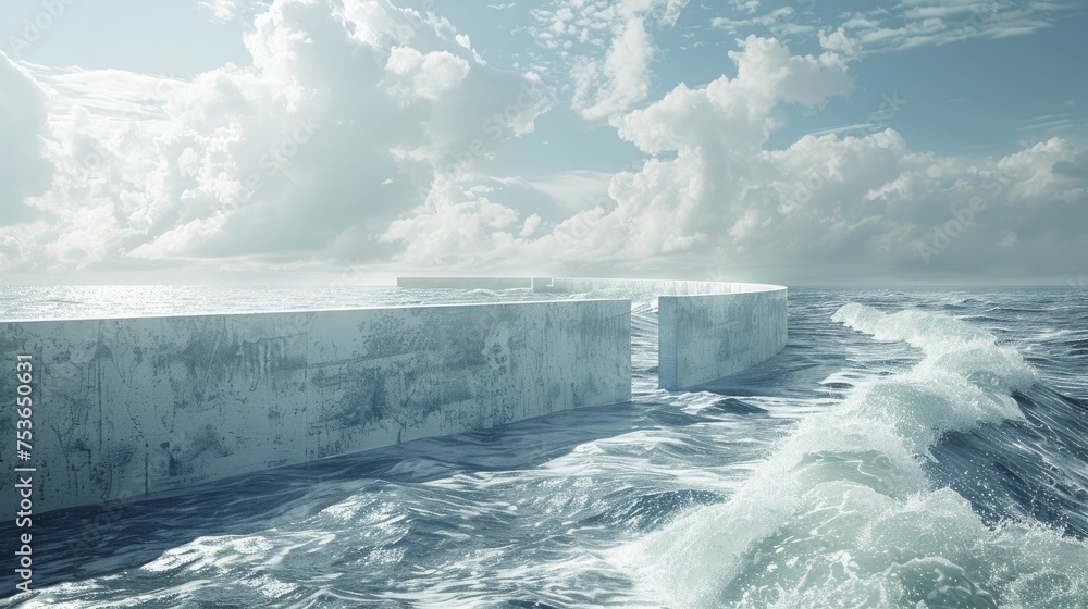 A digital depiction of coastal defenses shields against sea level rise ...