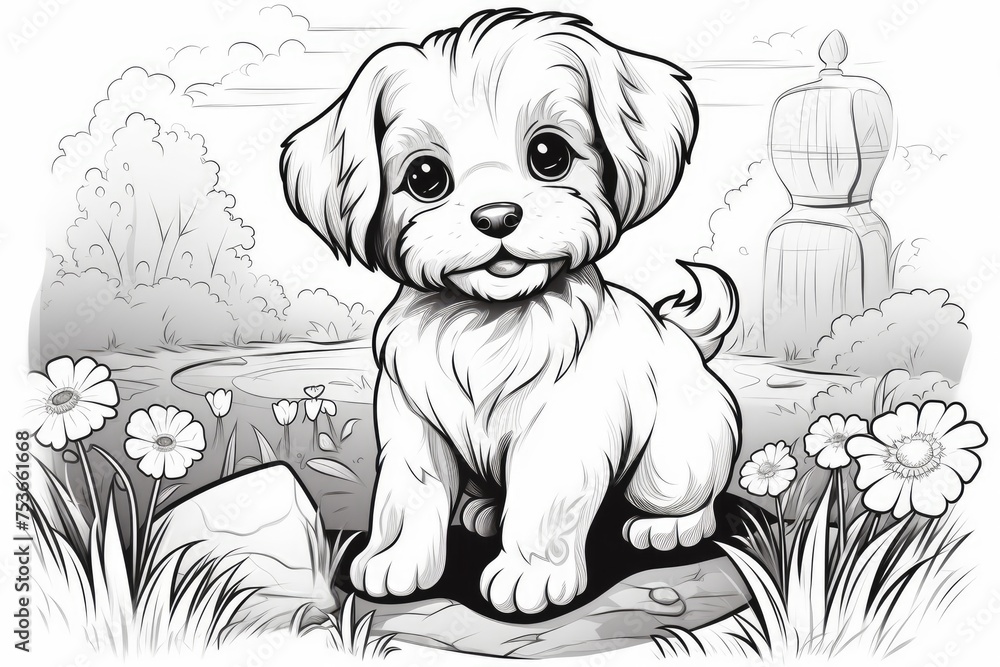Cute dog outline illustration, coloring page for kids Stock ...