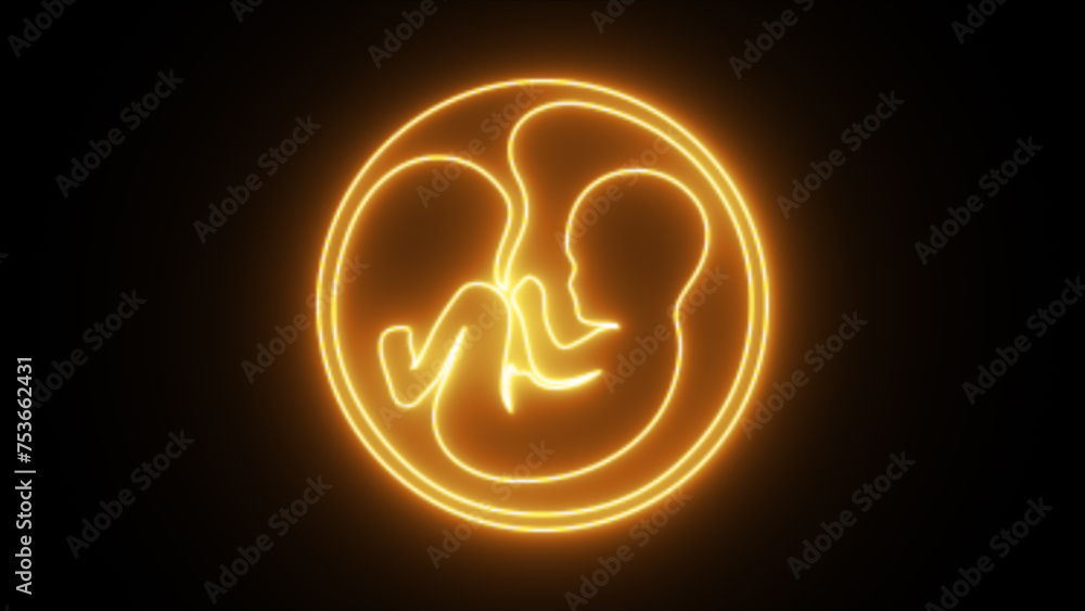 Glowing baby and a placenta. Human baby in the womb and Pregnancy fetal ...