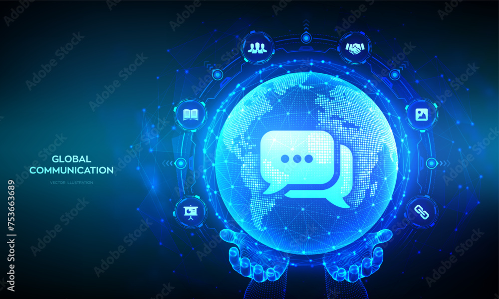 Global communication concept. Planet Earth globe with chat dialog ...