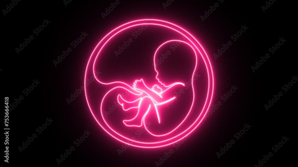 Glowing baby and a placenta. Human baby in the womb and Pregnancy fetal ...