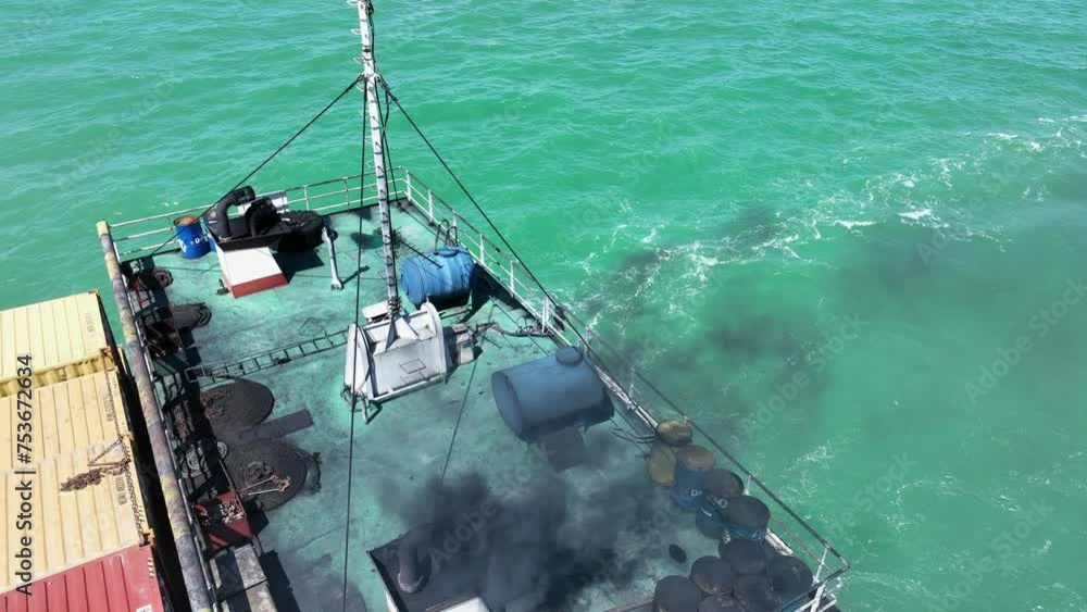 Smoke exhaust gas emissions carbondioxide from cargo lagre ship ...
