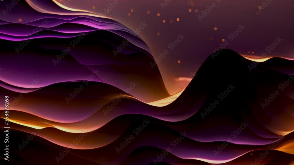 Video animation of abstract landscape with flowing, wavy lines and a ...