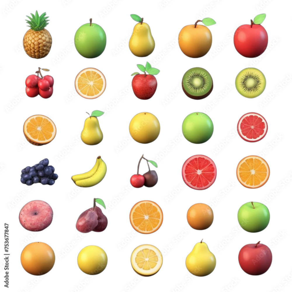 3d render fruits icon pack on isolated transparent background png ...