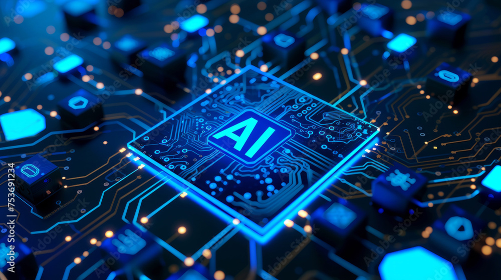 Futuristic AI technology on a microchip with glowing hexagons and 3D ...