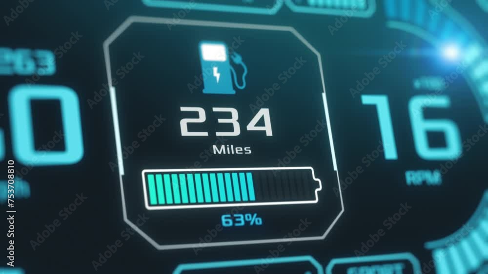 Electric or hybrid car dashboard display, futuristic hud, charging ...