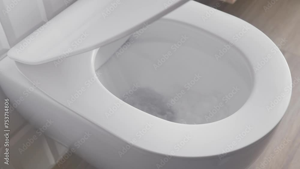 Flush the toilet. Smoothly lowering and closing toilet lid with soft ...