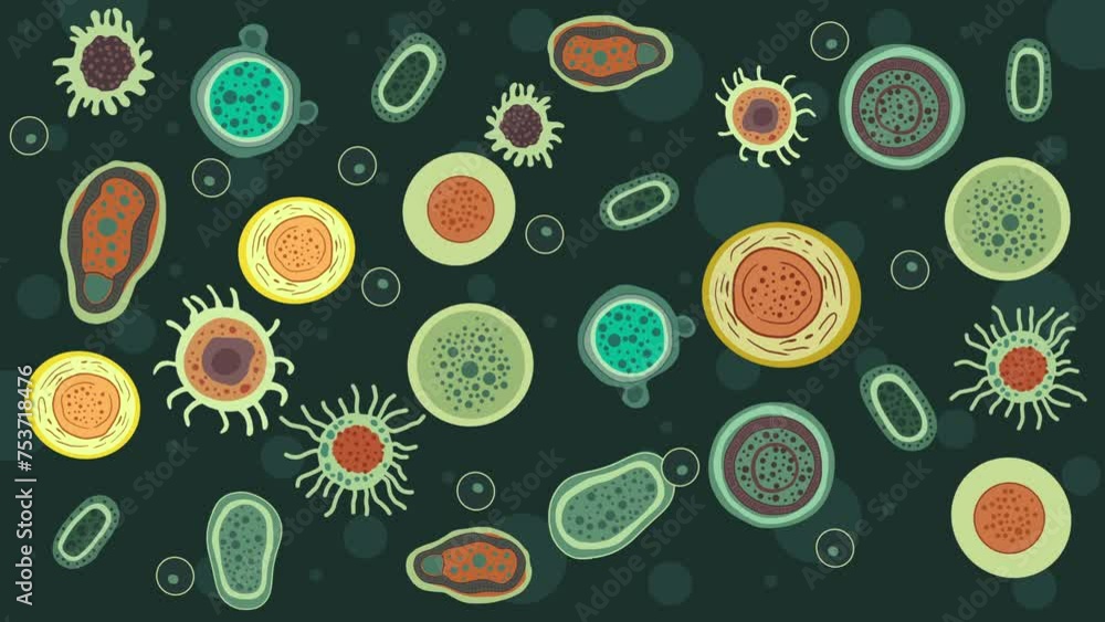 biology school, Bacteria in different shapes and colors, microorganism ...