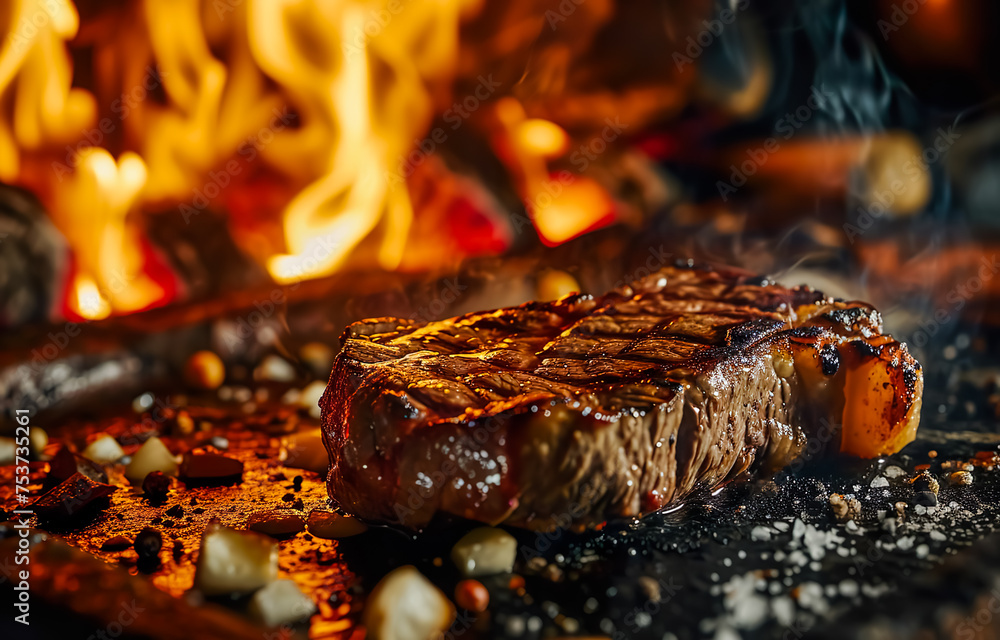 Cooking food with grill barbeque, bbq with fresh ingredients and hot ...