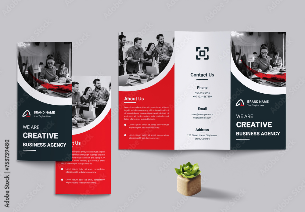 Red And Black Trifold Brochure Layout Stock Template | Adobe Stock