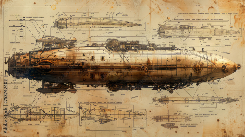detailed blueprint of a steampunk airship. Blueprint, odd, steampunk ...