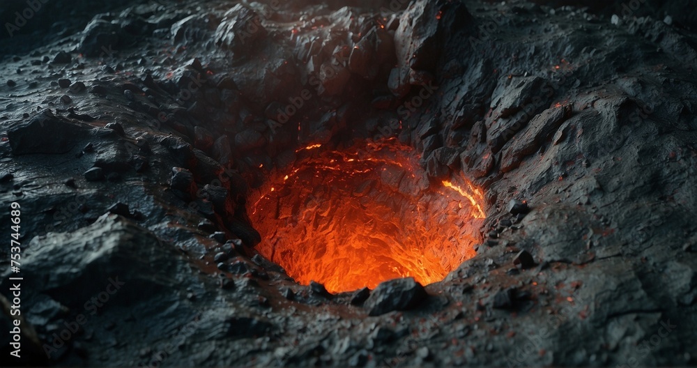 Compose an image focusing on the close-up details of a volcano's crater ...