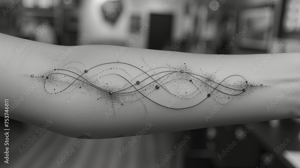Graphic linear tattoo on the forearm. Elegant and minimalist design ...