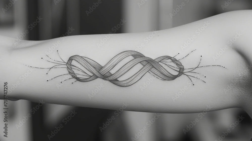 Graphic linear tattoo on the forearm. Elegant and minimalist design ...