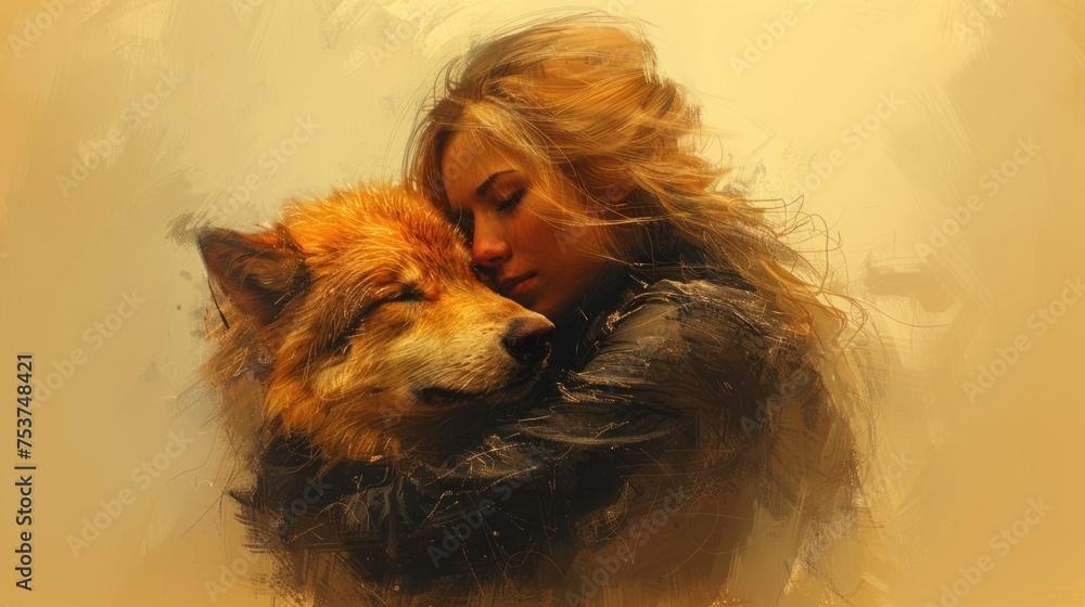 a woman is hugging a dog with her face close to the dog's face and she ...